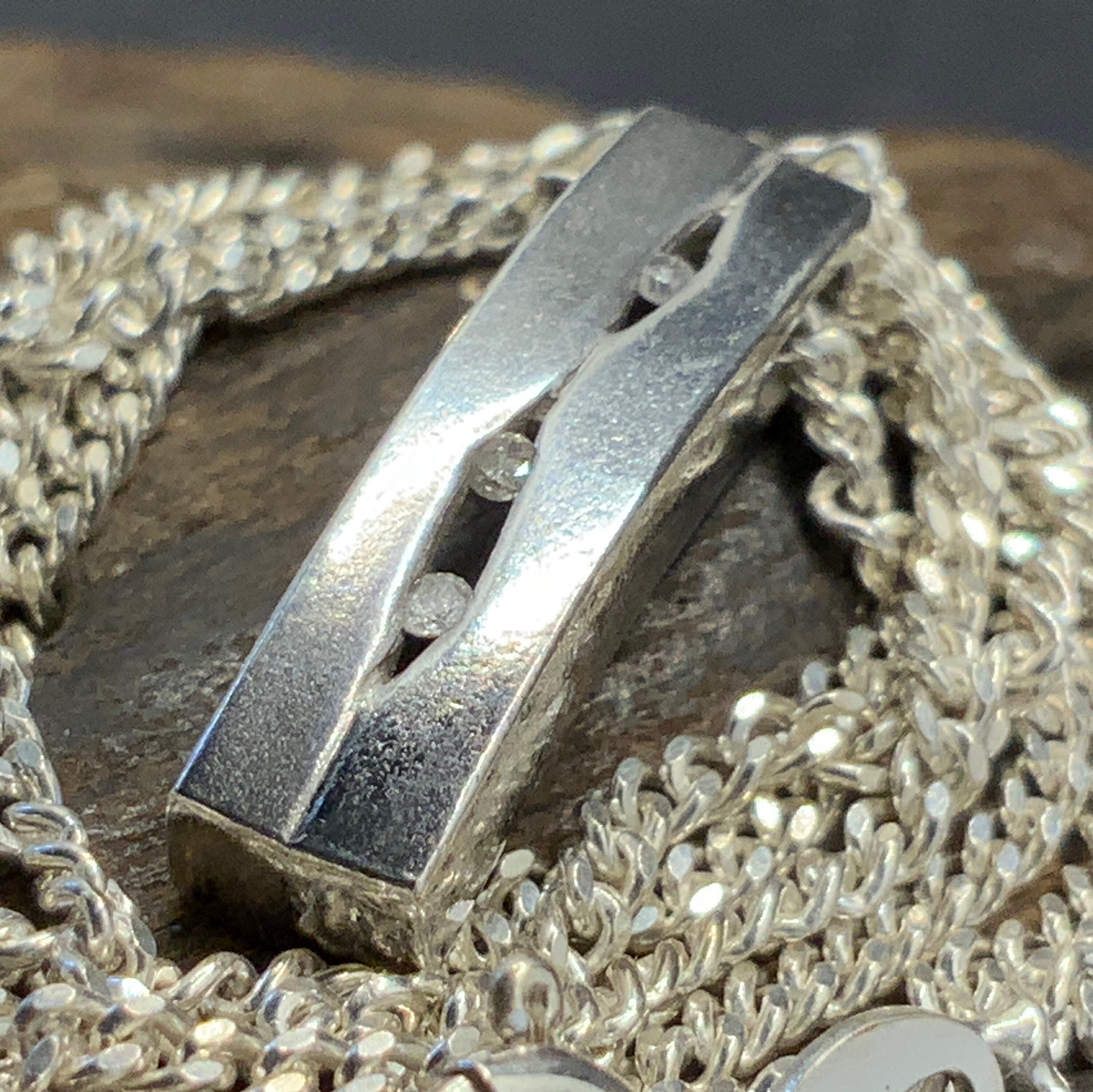 Vintage Sterling Silver Diamond Pendant Necklace - Etsy UK