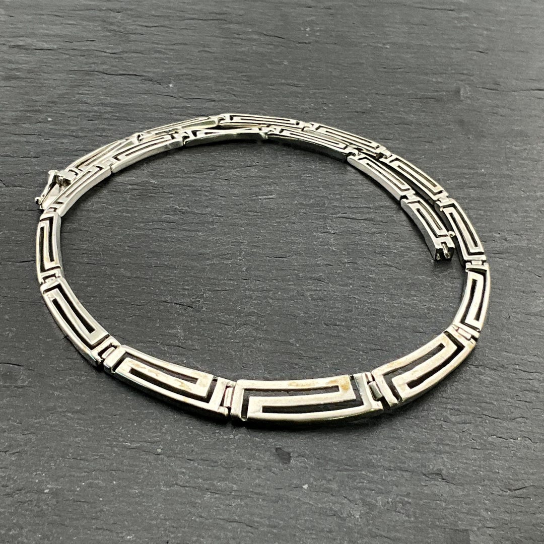 Vintage Sterling Silver Greek Key Panel Link Necklace - Etsy