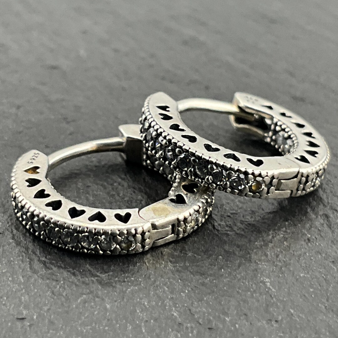Genuine Pandora Sterling Silver Cubic Zirconia Huggie Hoop Stud ...