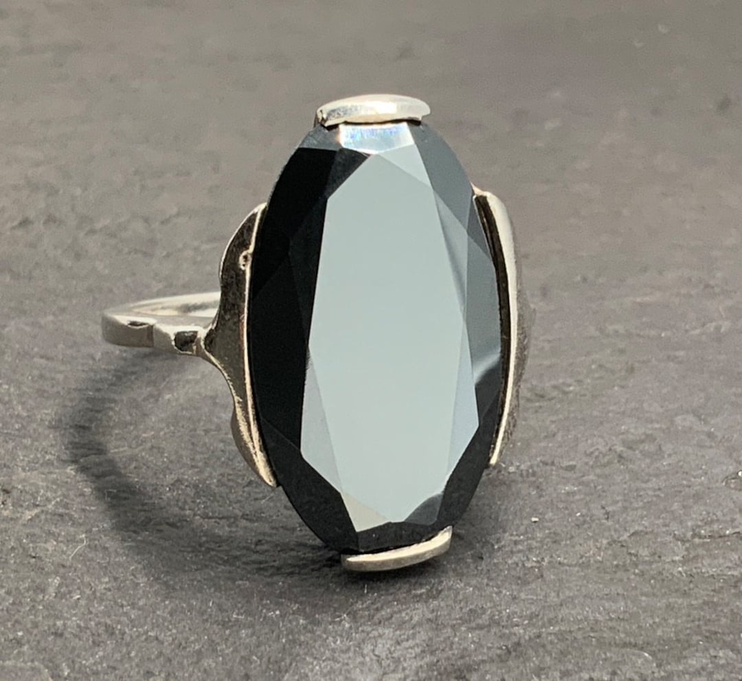 Vintage Hematite Sterling Silver Chunky Statement Ring, UK Size L1/2 ...