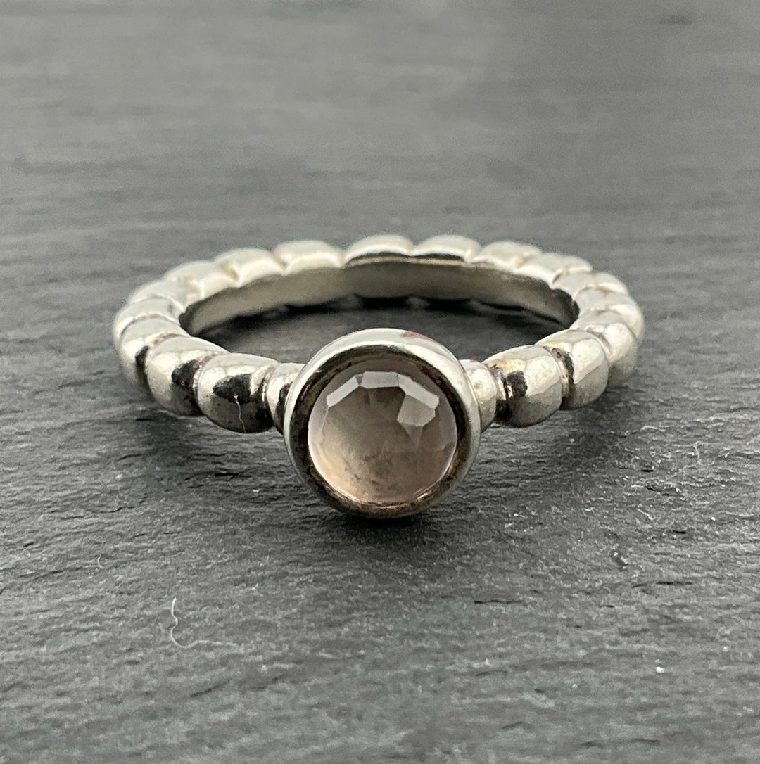 Genuine Pandora Rose Quartz Sterling Silver Beaded Ring, UK Size N, US ...