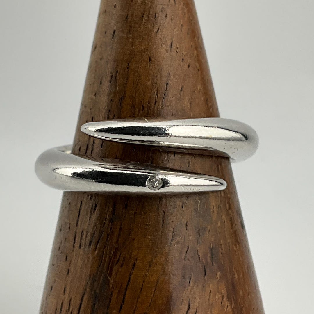 Vintage Diamond & Sterling Silver Wrap Band Ring, UK Size L1/2, US Size ...