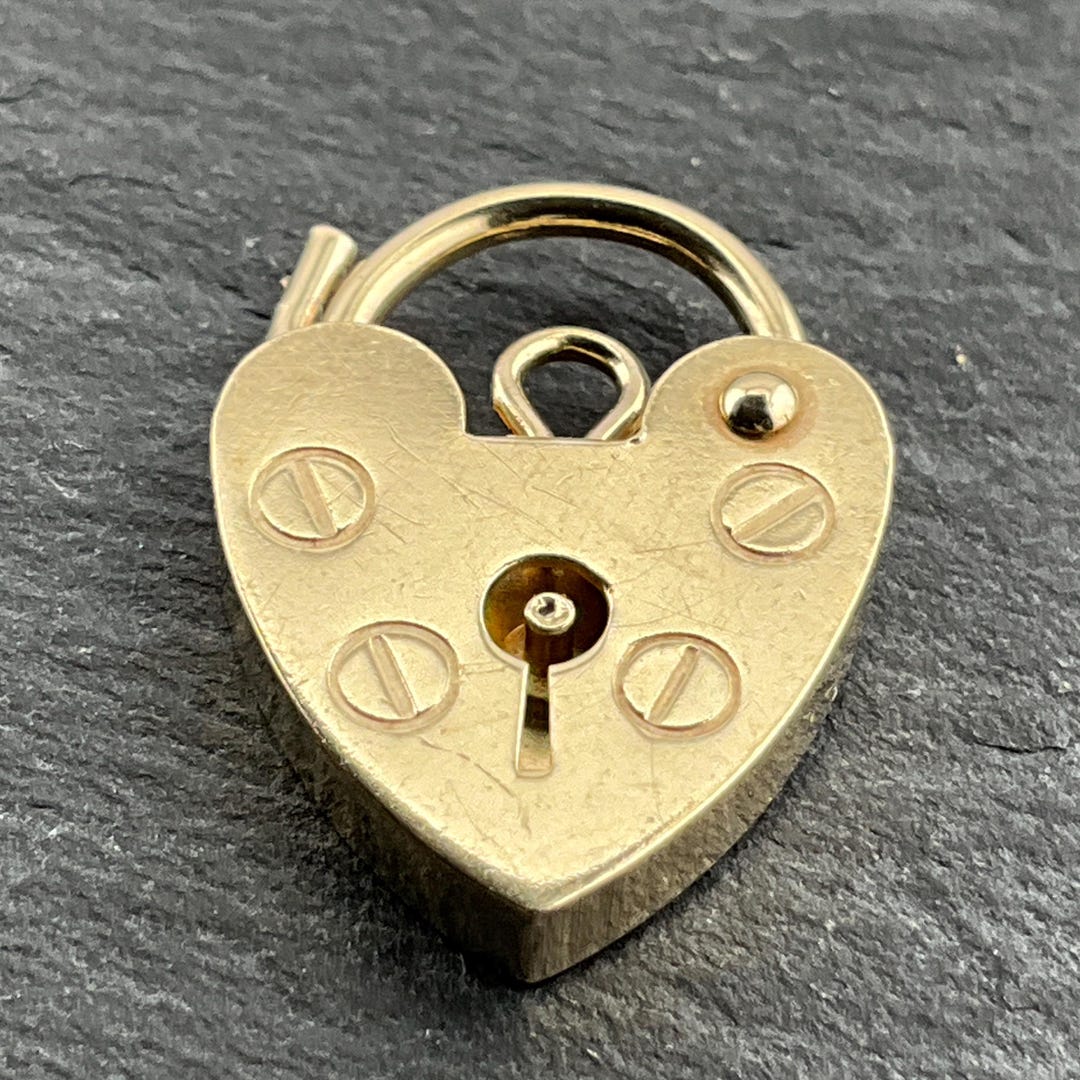 Vintage 9ct Gold Heart Padlock Pendant - Etsy