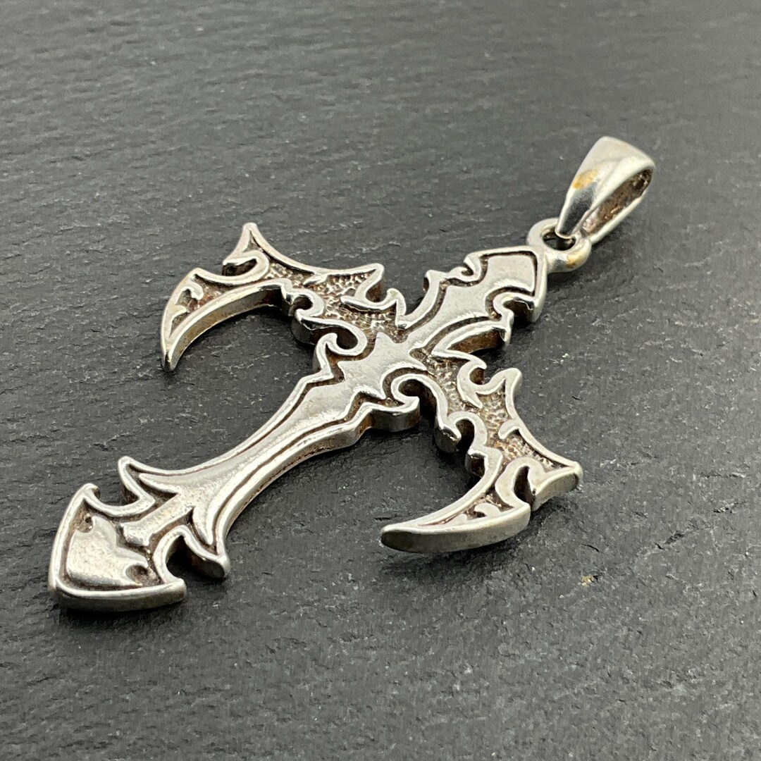 Vintage Gothic Cross Sterling Silver Pendant Necklace - Etsy