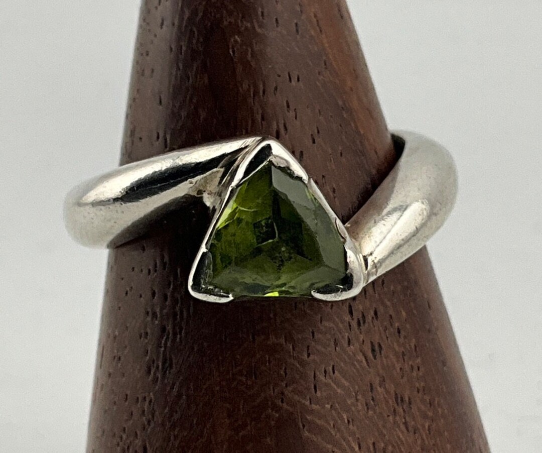 Vintage Triangle Peridot Sterling Silver Statement Ring, UK Size P1/2 ...