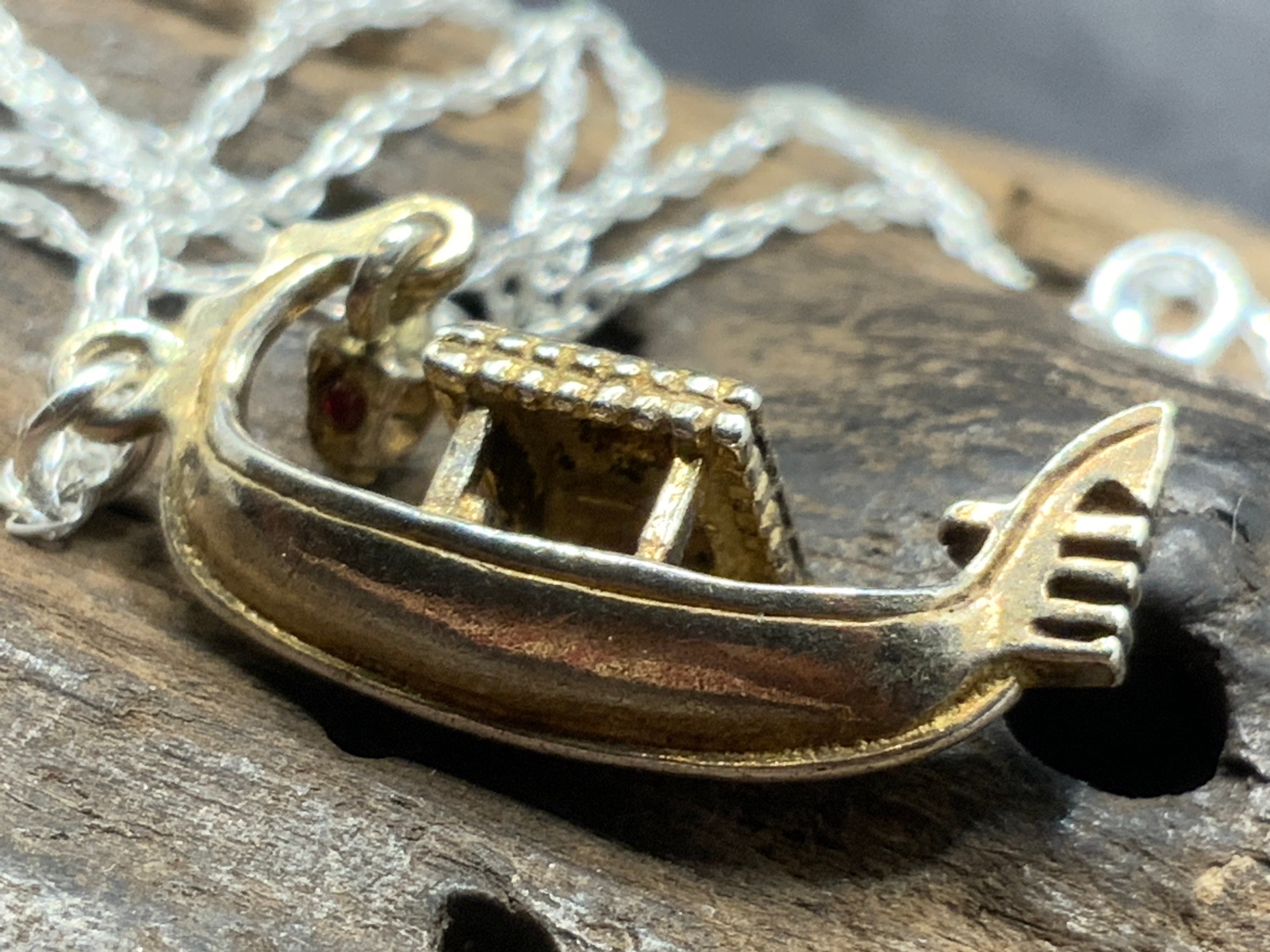 Vintage Sterling Silver Boat Pendant Necklace | Etsy