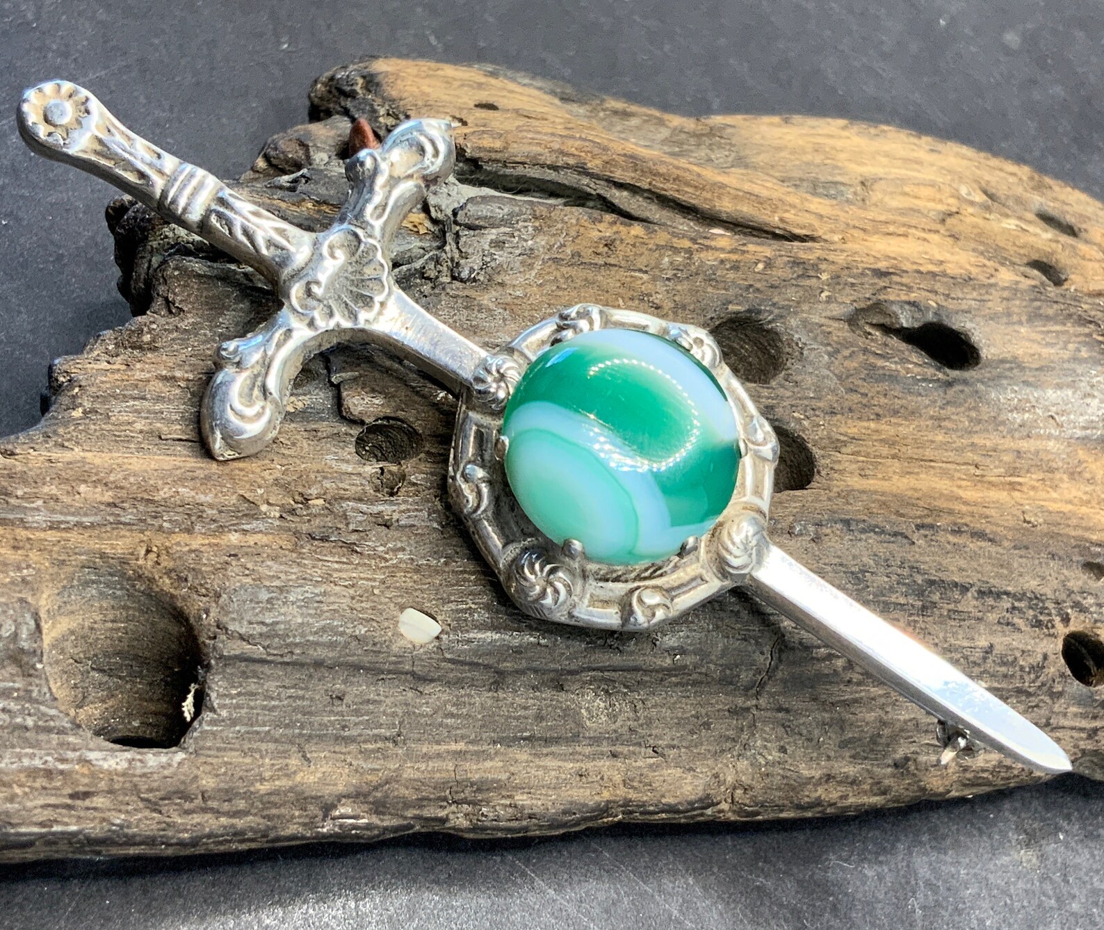 Vintage Sterling Silver Marble Sword Brooch - Etsy