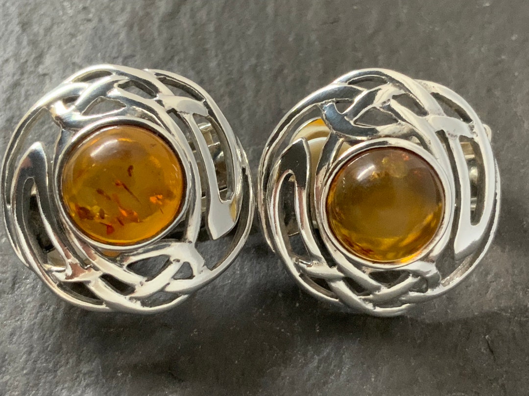 Vintage Large Heavy Sterling Silver Amber Clip on Earrings - Etsy
