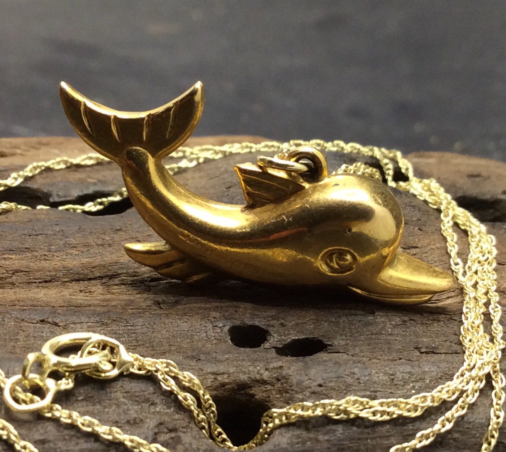 Vintage 9ct Gold Dolphin Pendant Necklace - Etsy