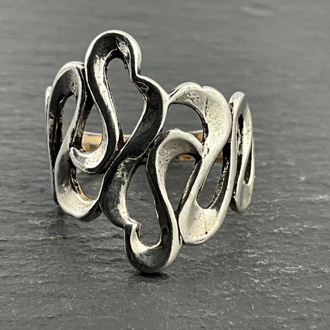 Vintage Sterling Silver Squiggle Lines Band Ring, UK Size M, US Size 6 ...