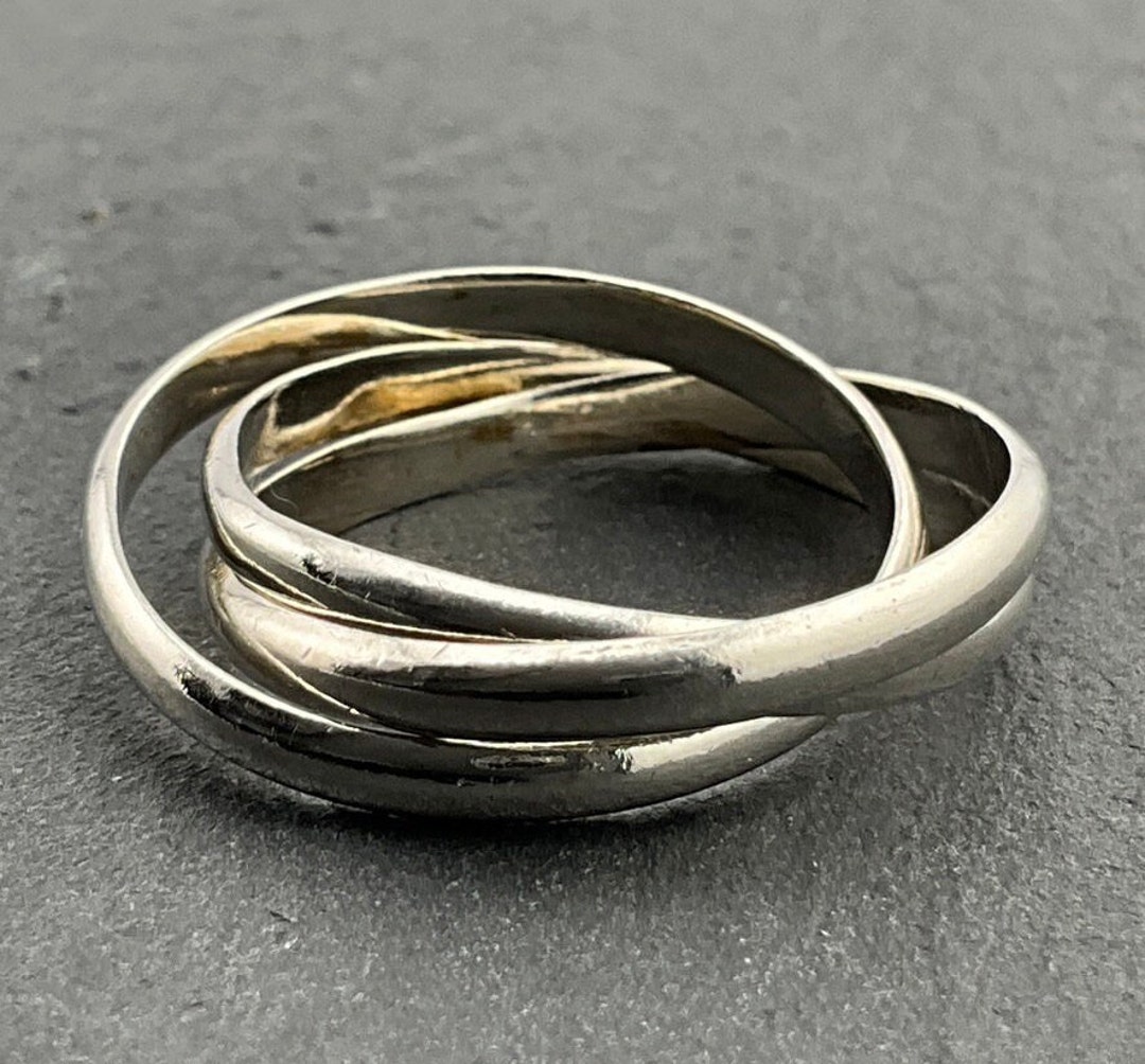 Vintage Interlocking Sterling Silver Bands Ring, UK Size P, US Size 7 1 ...