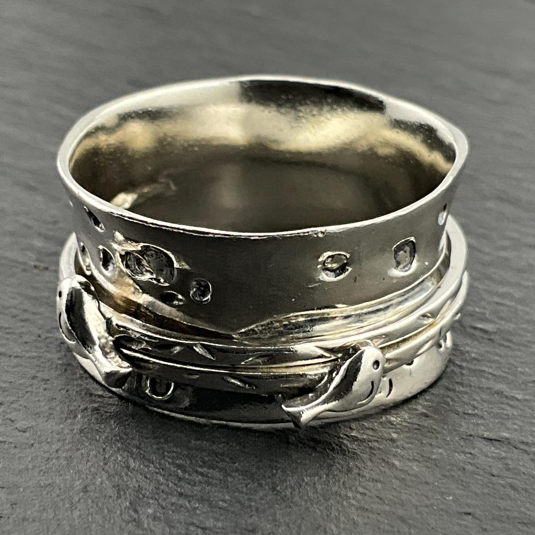 Vintage Sterling Silver Fancy Spinner Band Ring, UK Size W1/2, US Size ...