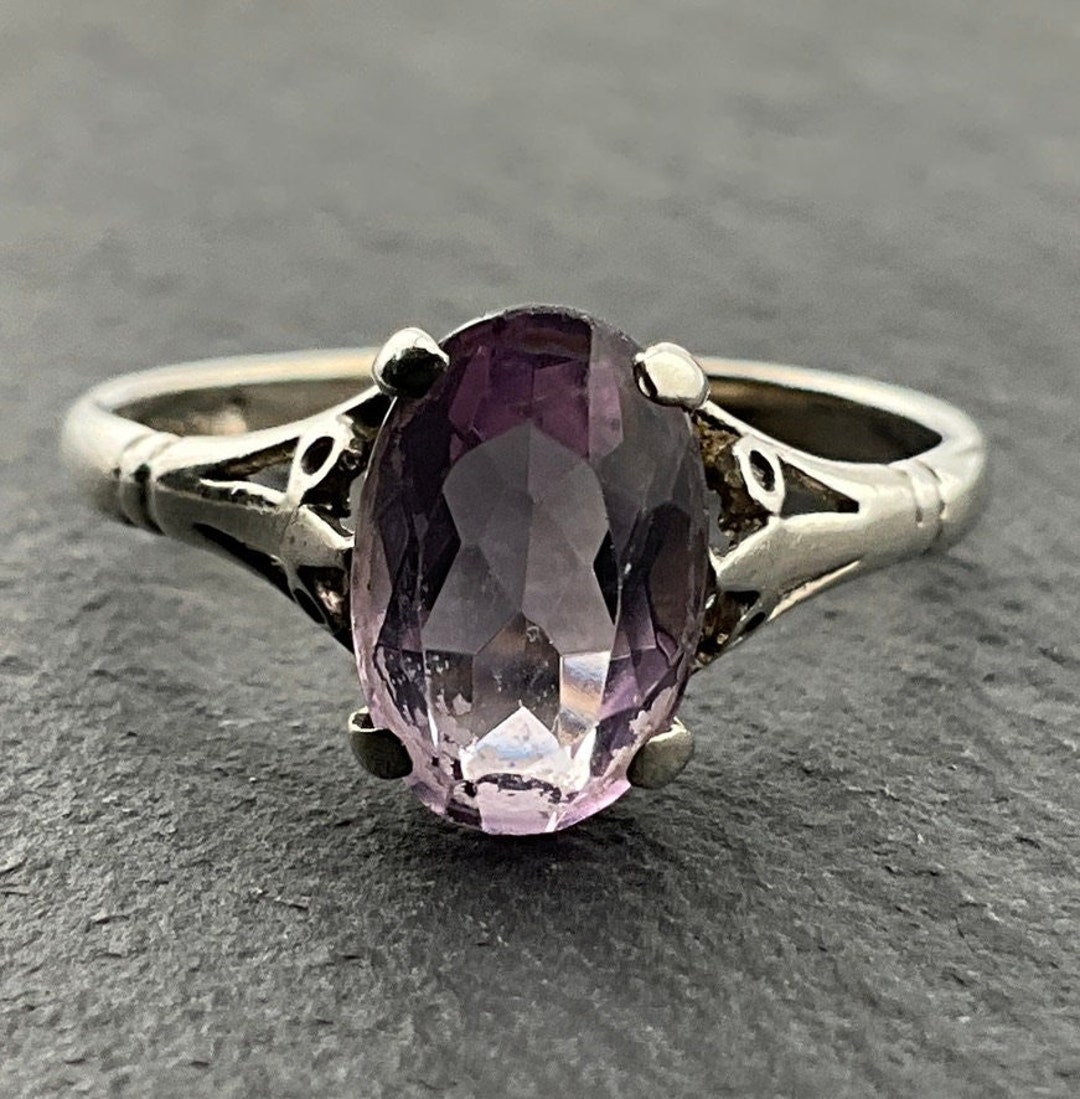 Vintage Amethyst Sterling Silver Solitaire Ring, UK Size O, US Size 7 ...