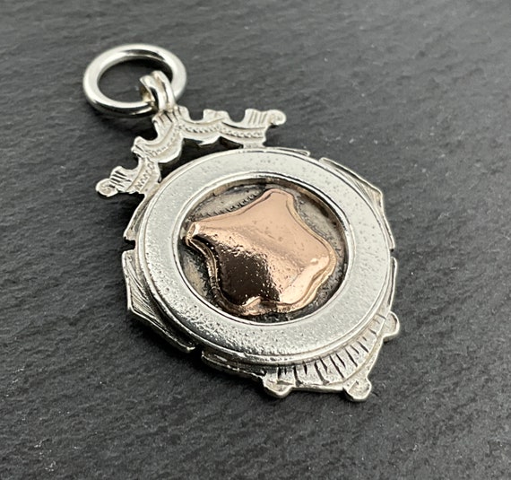 Antique Sterling Silver 9ct Gold Gilded Fob - Gem