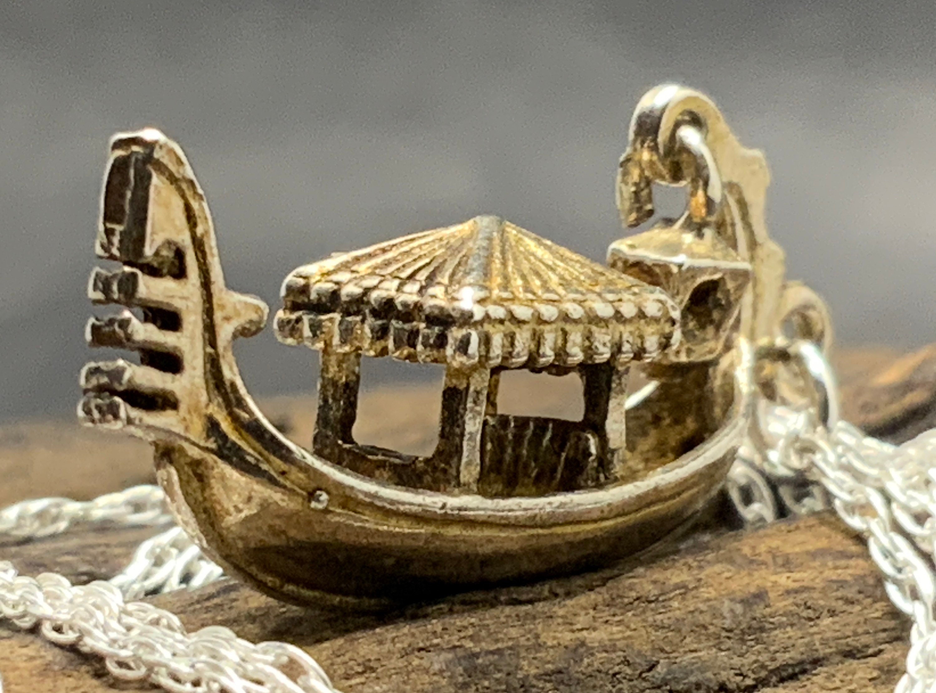 Vintage Sterling Silver Boat Pendant Necklace | Etsy