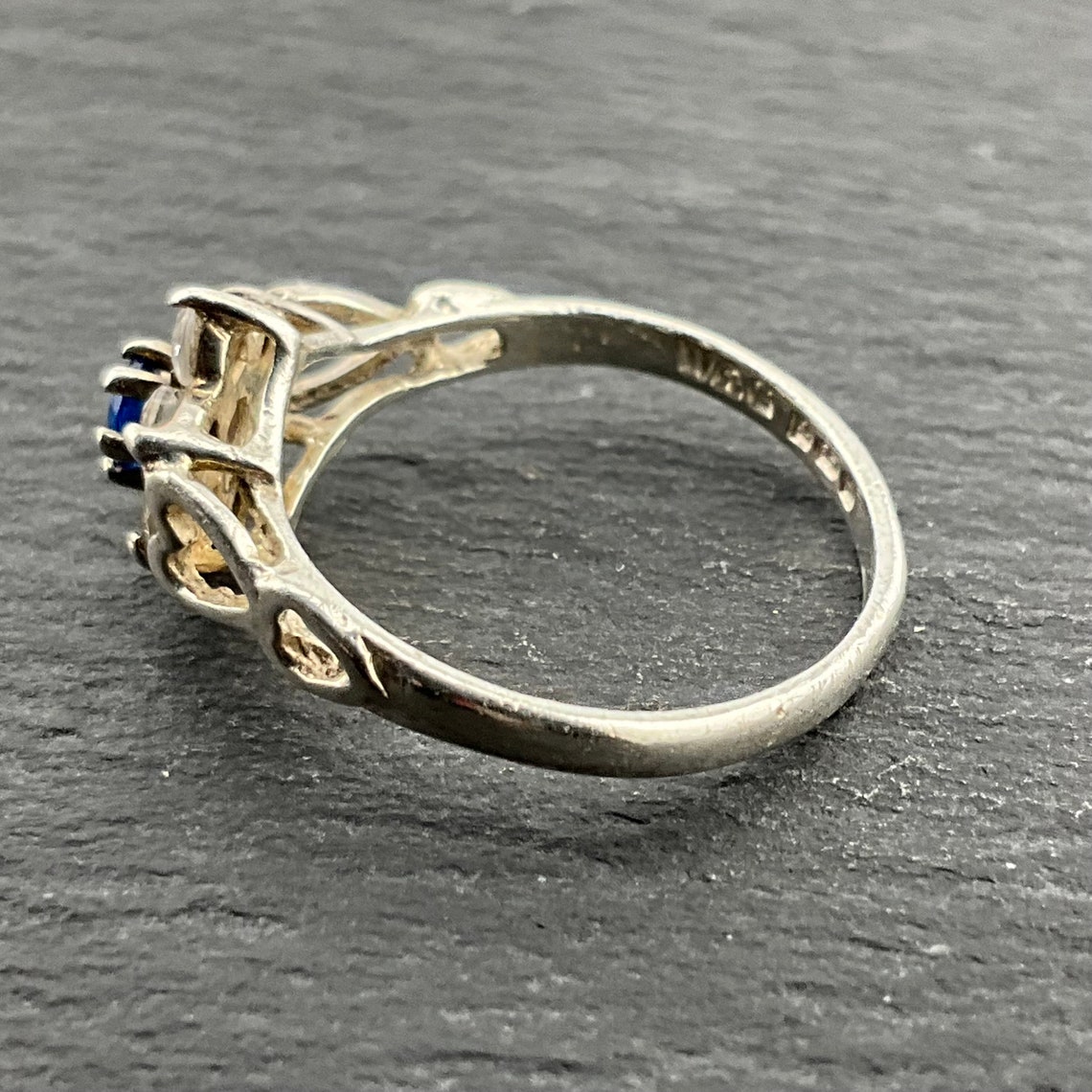 Vintage Blue & White Natural Hardstone Sterling Silver Heart Cluster ...