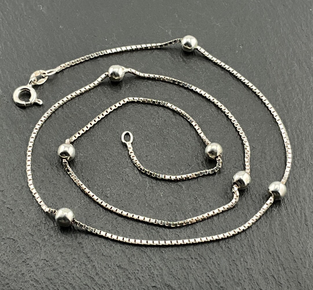 Vintage Sterling Silver Box & Ball Link Necklace - Etsy