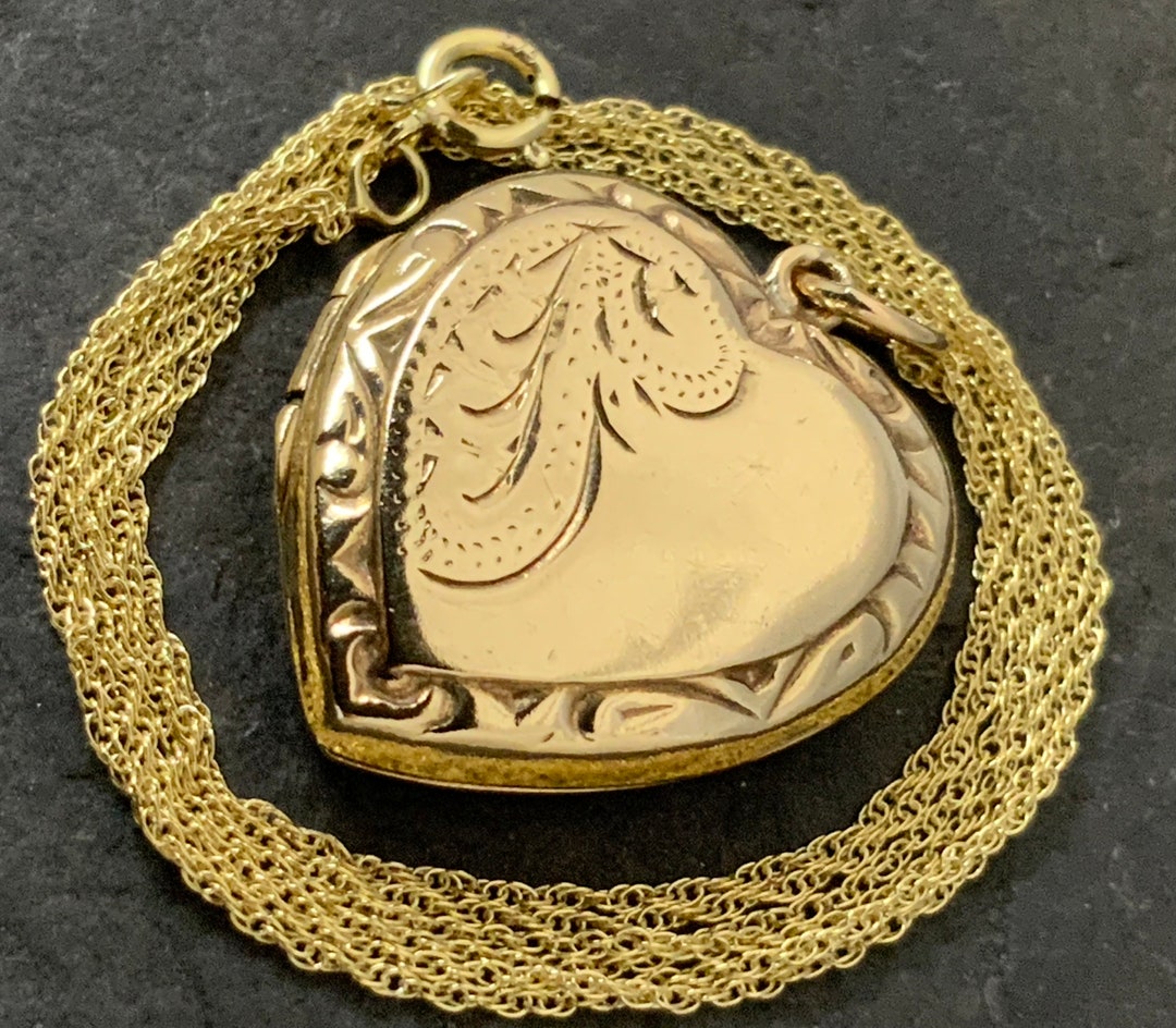 Vintage Solid 9ct Gold Heart Locket Pendant Necklace - Etsy