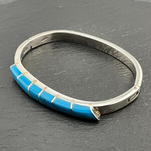 Vintage Sterling Silver Turquoise Hinged Bangle - Etsy