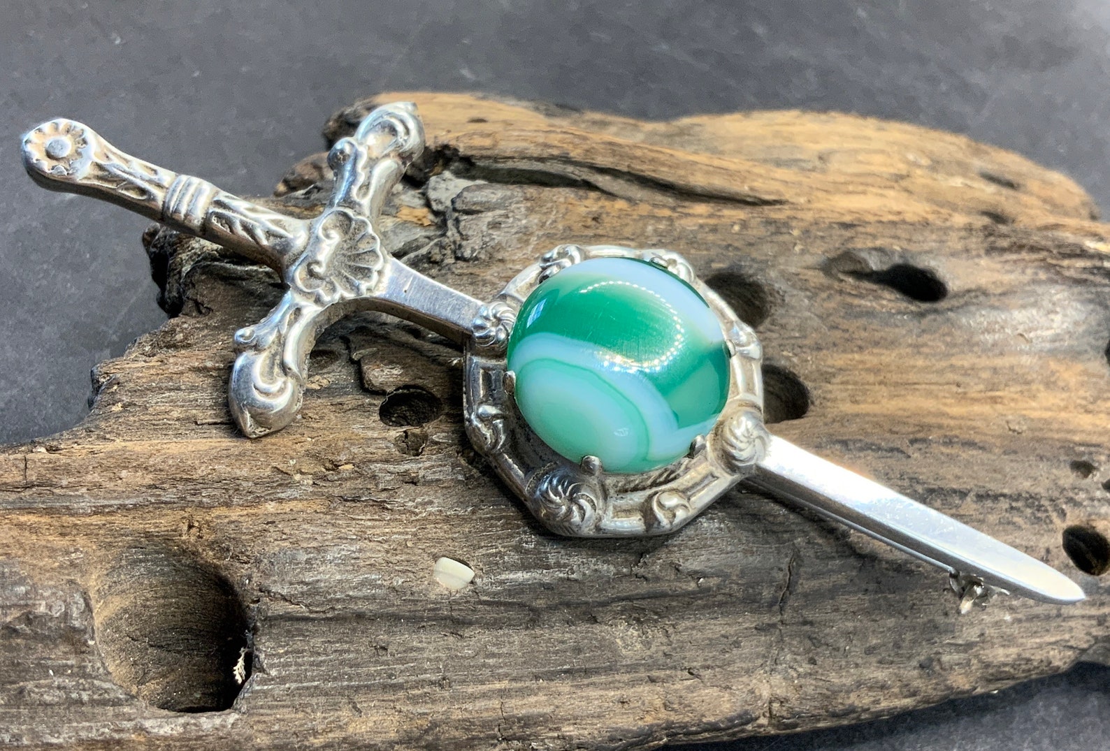 Vintage Sterling Silver Marble Sword Brooch - Etsy