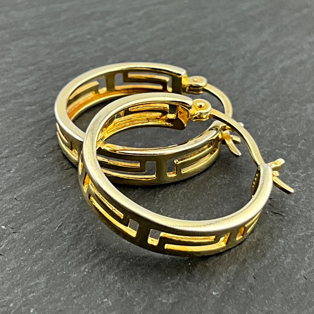 Vintage Sterling Silver Grecian Key Lever Hoop Earrings - Etsy