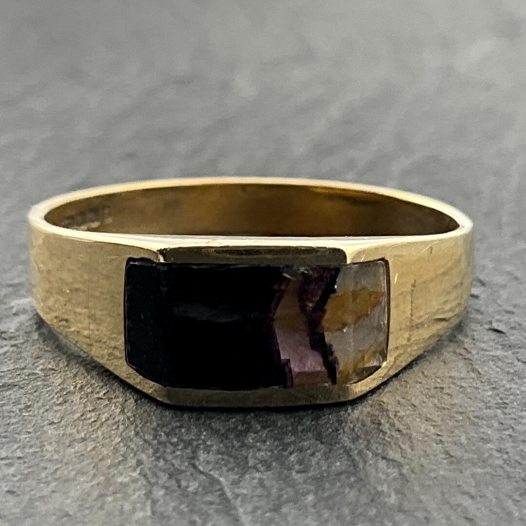 Vintage 9ct Gold Blue John Ring, UK Size R, US Size 8 3/4, EU Size 58 1 ...