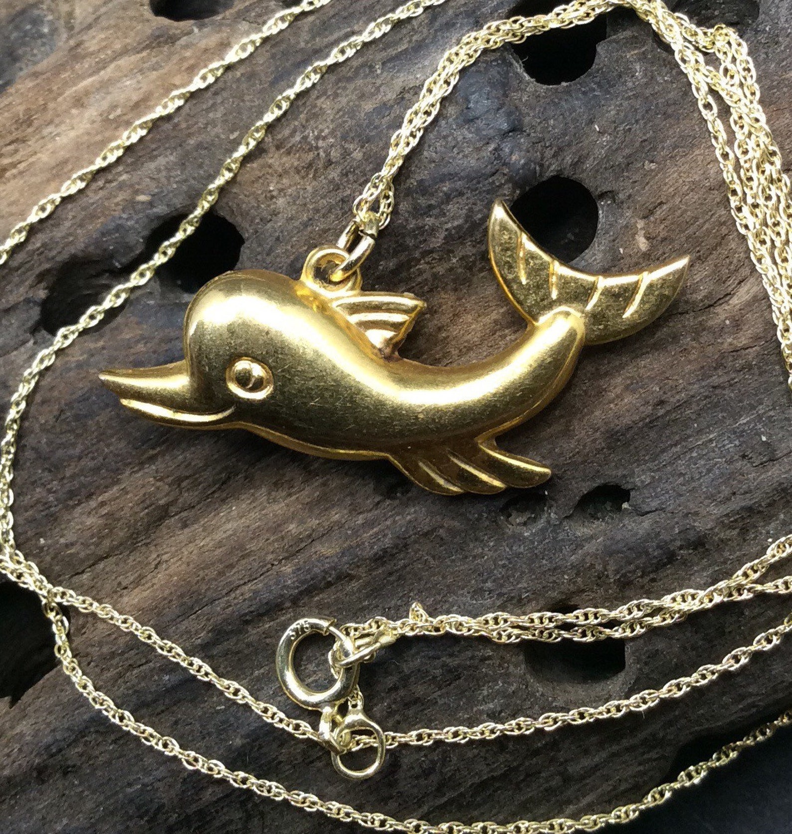 Vintage 9ct Gold Dolphin Pendant Necklace - Etsy