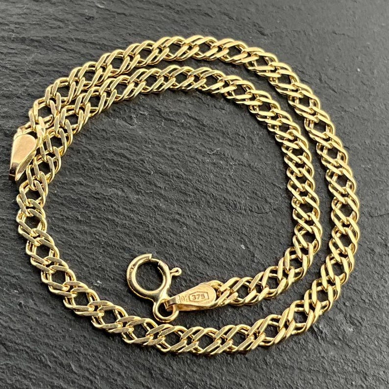 Vintage 9ct Gold Double Curb Woven Chain Bracelet - Etsy UK