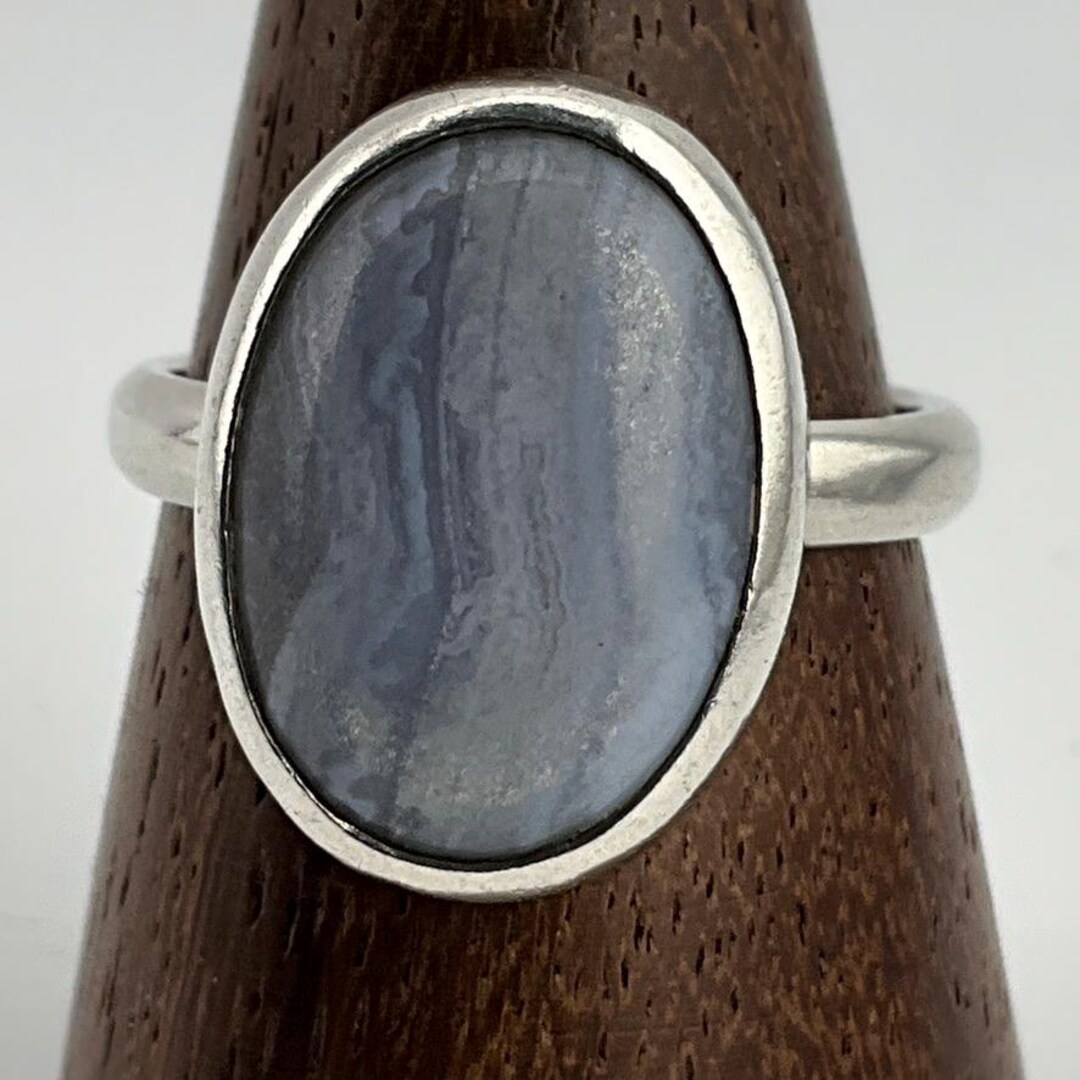Vintage Lace Agate Sterling Silver Oval Ring, UK Size S, US Size 9 1/4 ...