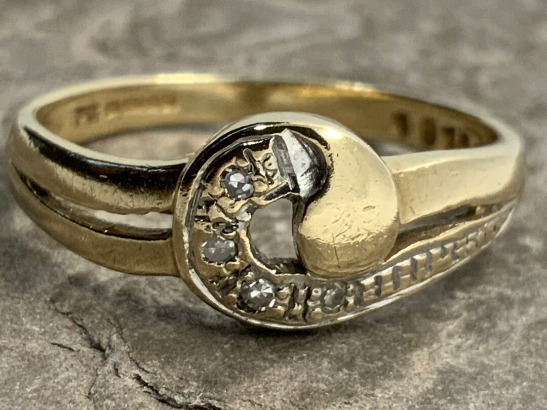 Vintage Solid 9ct Gold Diamond Twirl Ring, UK Size N, US Size 7, EU ...
