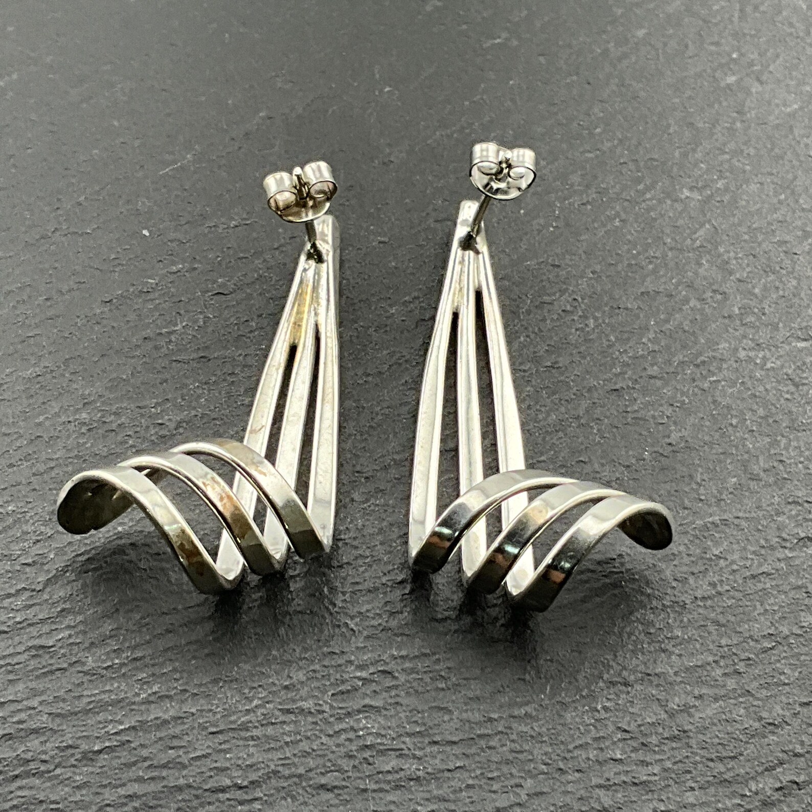 Vintage Sterling Silver Modernist Statement Drop Stud Earrings - Etsy