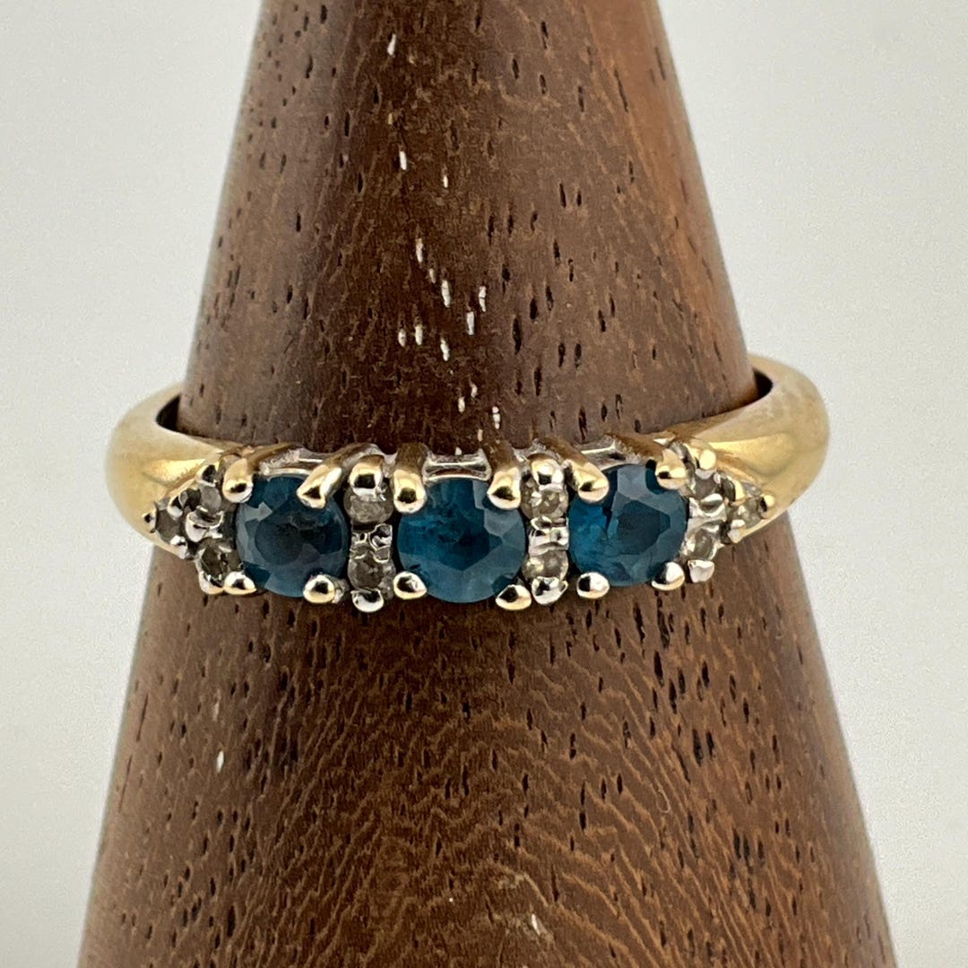 Vintage 9ct Gold Diamond & Sapphire Multi-stone Band Ring, UK Size Q ...