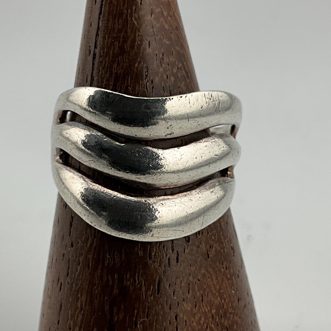 Vintage Sterling Silver Wide Wave Band Ring, UK Size L1/2, US Size 5 3/ ...