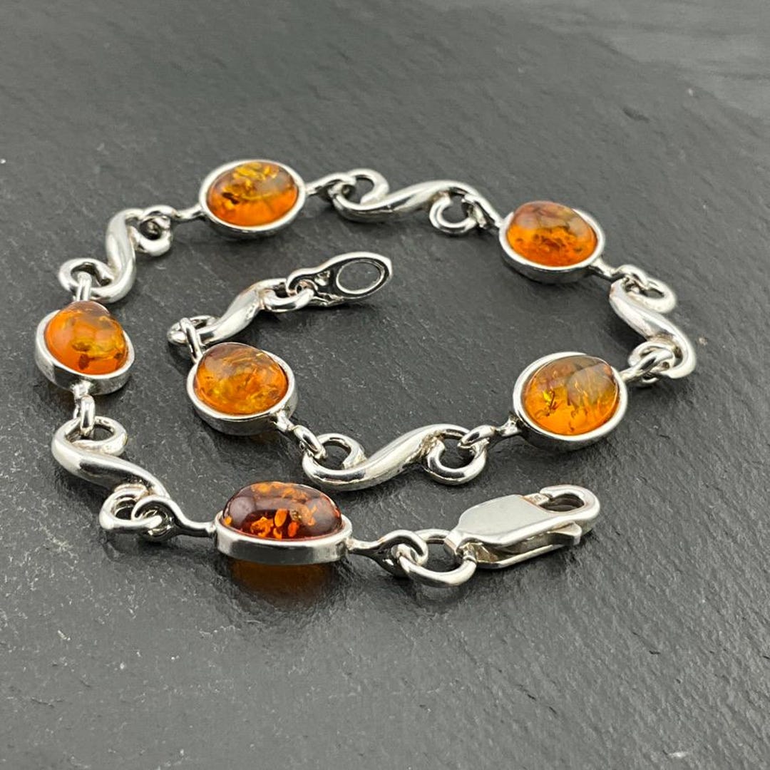 Vintage Sterling Silver Amber Bracelet - Etsy