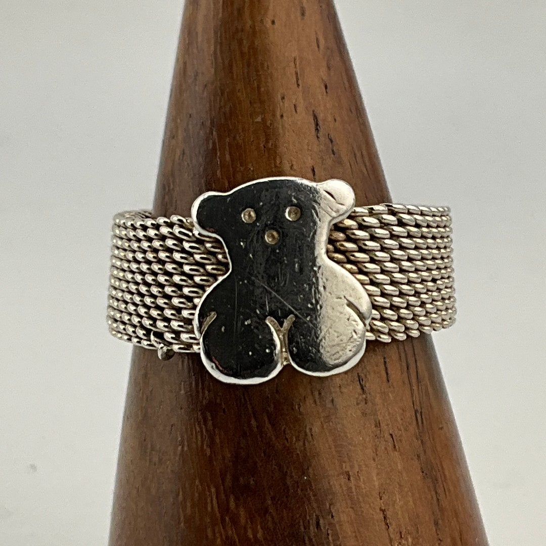 Genuine Tous Sterling Silver Teddy Bear Chain Band Ring, UK Size N1/2 ...