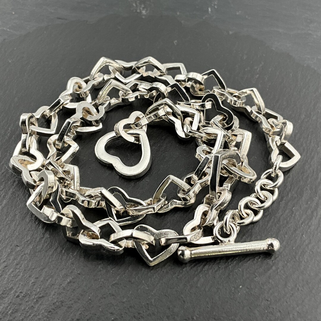 Vintage Super Heavy Sterling Silver T-bar Ring Heart Link Necklace - Etsy