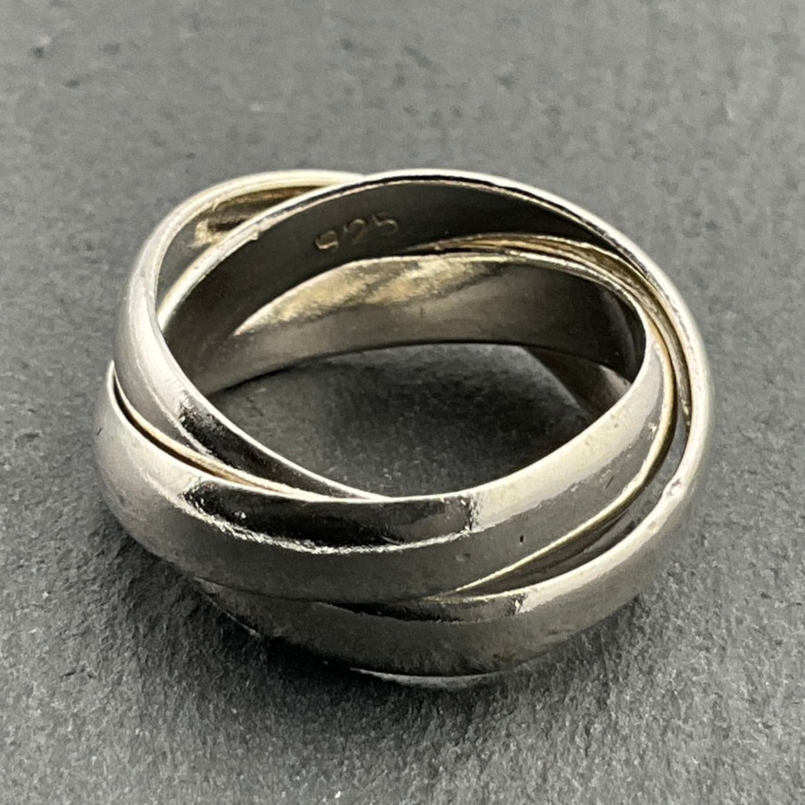 Vintage Interlocking Sterling Silver Bands Ring, UK Size J1/2, US Size ...