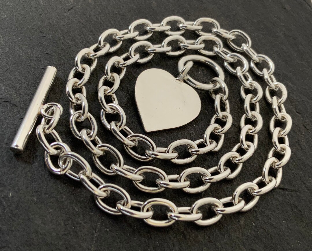 Vintage Heavy Sterling Silver T-bar Ring Heart Necklace - Etsy