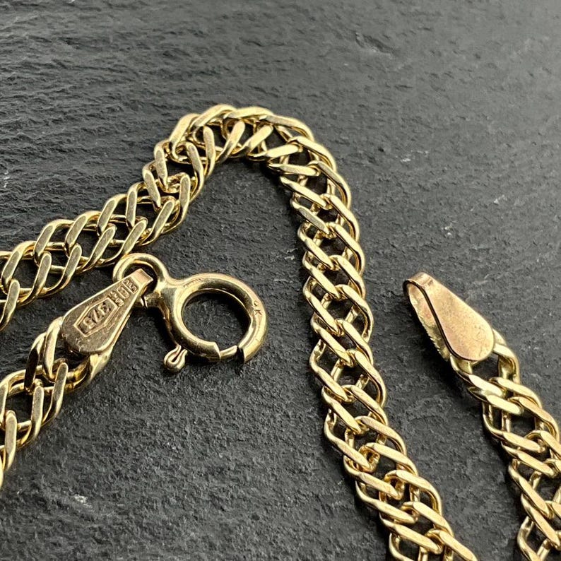 Vintage 9ct Gold Double Curb Woven Chain Bracelet - Etsy UK