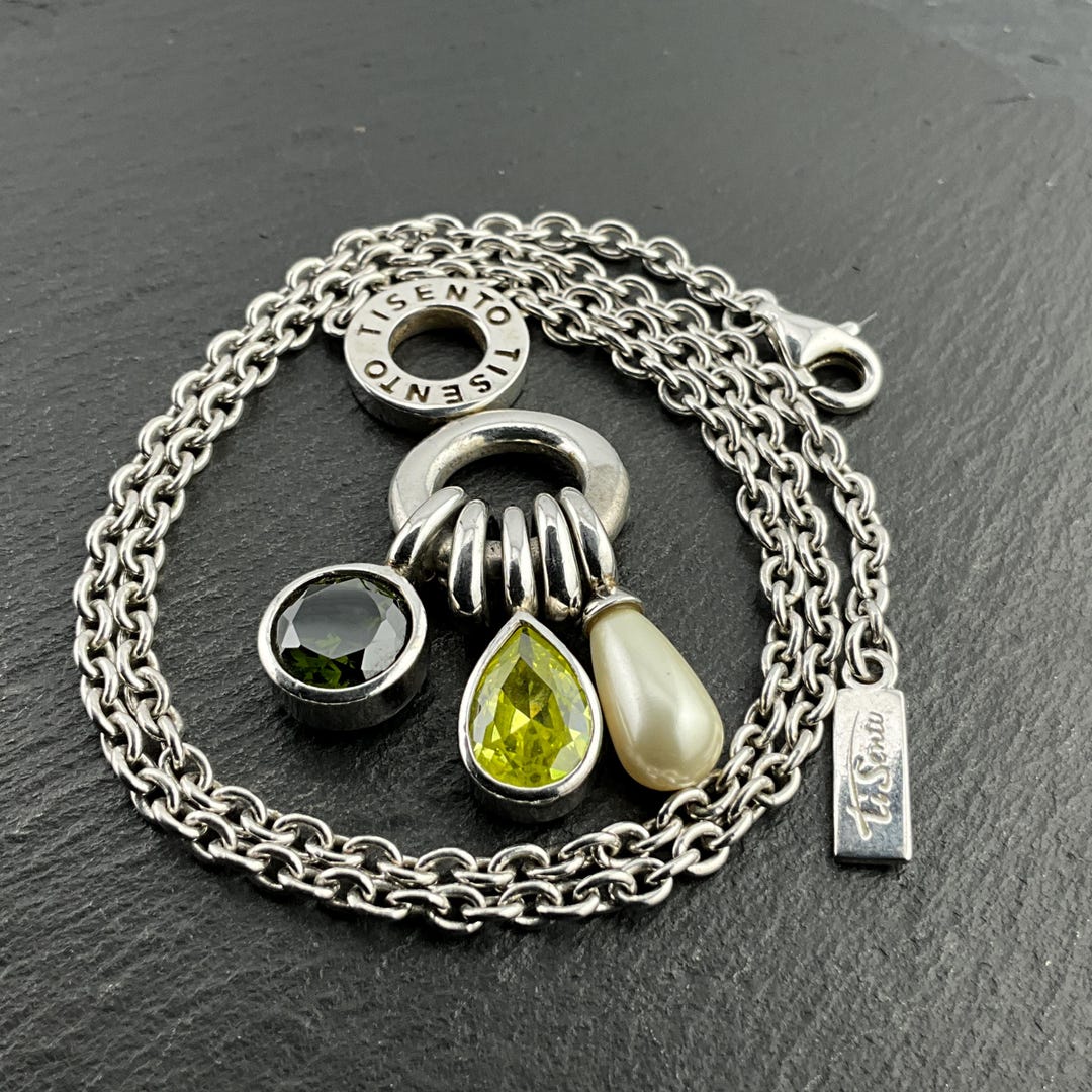 Genuine Ti Sento Sterling Silver Cubic Zirconia & Pearl Fancy Necklace ...