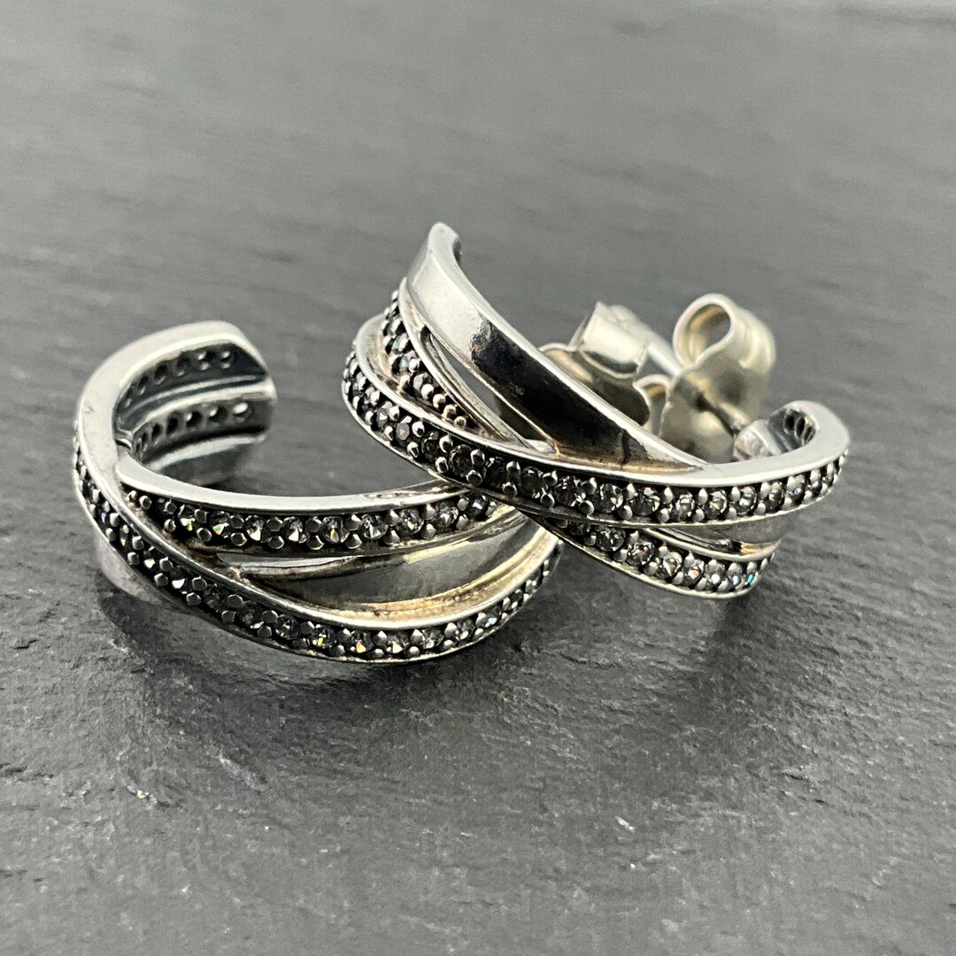 Genuine Pandora Sterling Silver Cubic Zirconia Huggie Hoop Stud ...