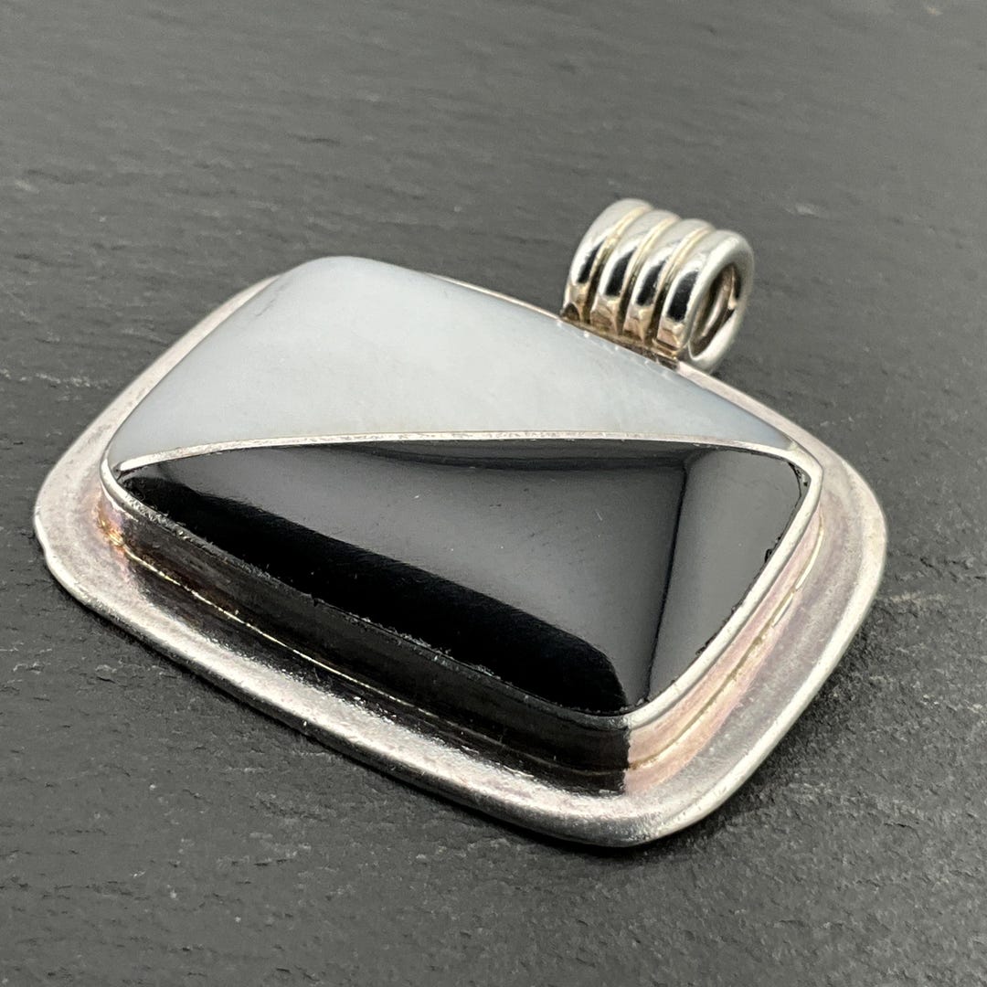 Genuine Mayan Art Handmade Black Onyx & Mother of Pearl Heavy Sterling ...