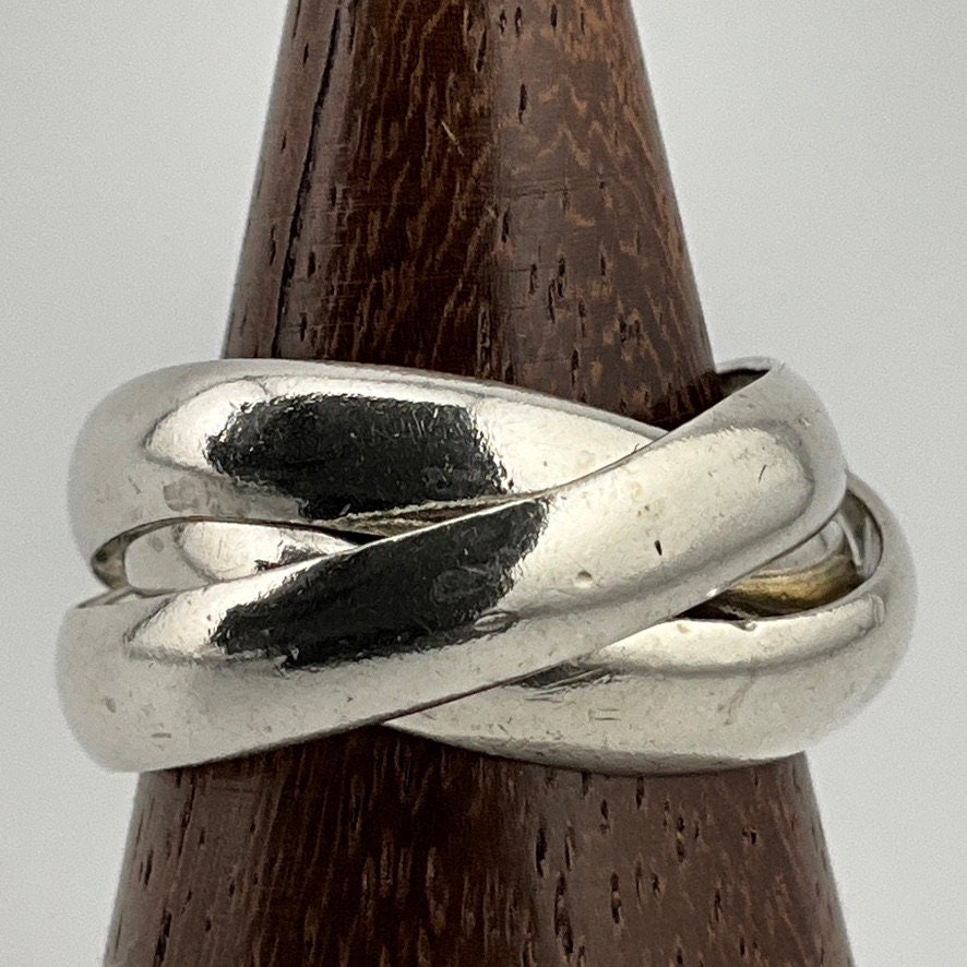 Vintage Interlocking Sterling Silver Bands Ring, UK Size J1/2, US Size ...