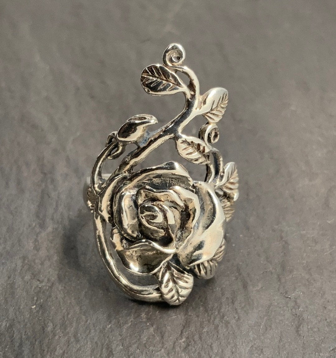 Vintage Sterling Silver Rose Statement Ring, UK Size P1/2, US Size 7 3/4, EU Size 56 - Etsy
