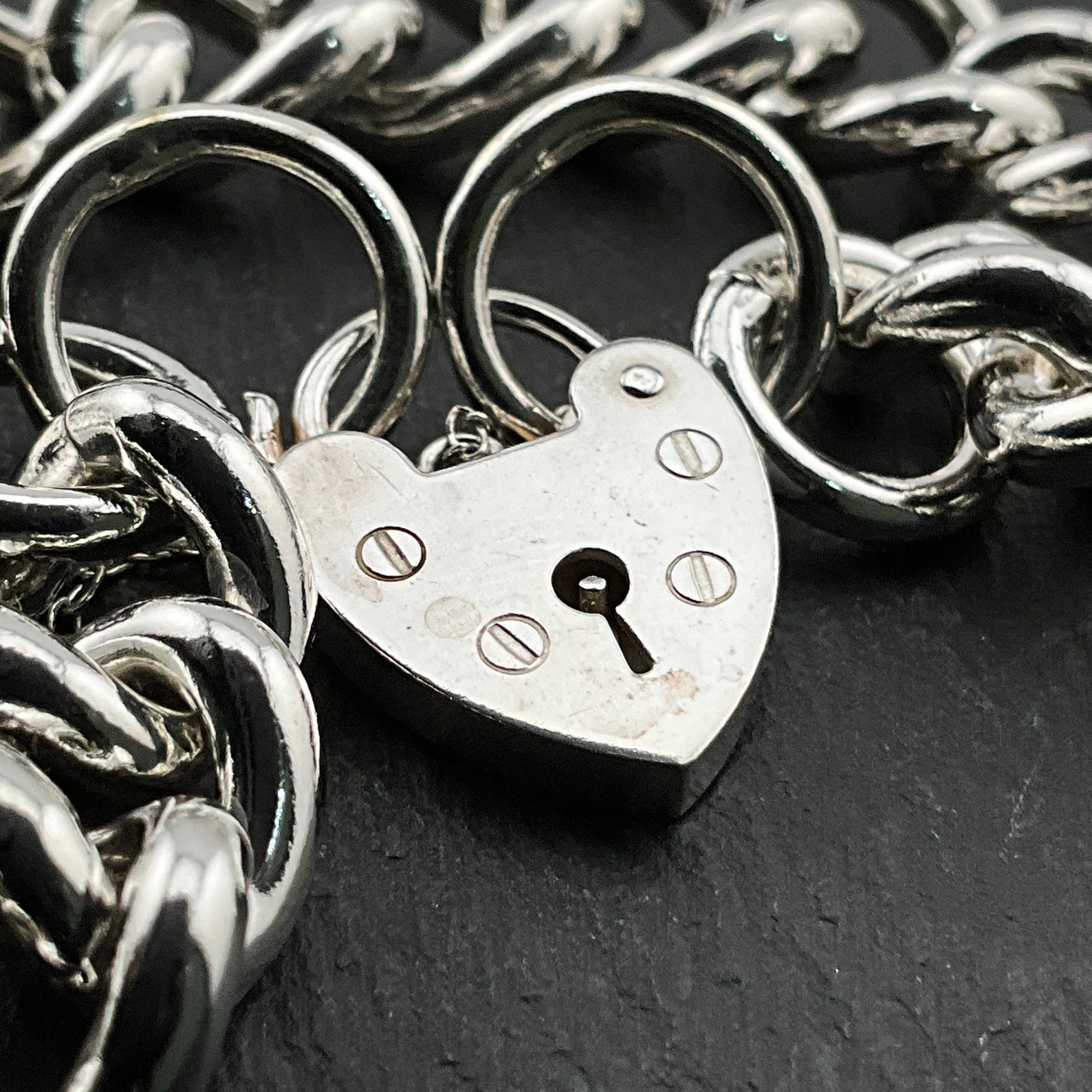 Vintage Heavy Sterling Silver Heart Padlock Charm Bracelet - Etsy