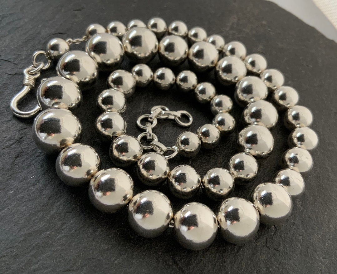 Vintage Heavy Sterling Silver Ball Link Necklace - Etsy