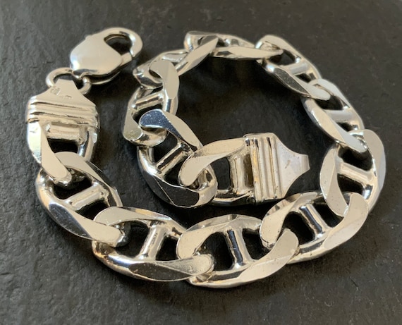 Vintage Heavy Sterling Silver Fancy Anchor Mariner Link Bracelet Etsy