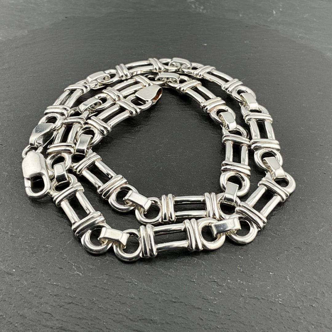 Vintage Heavy Sterling Silver Fancy Panel Link Choker Necklace - Etsy