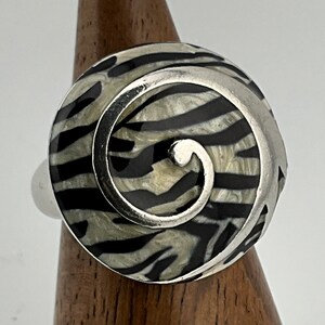 Vintage Inlaid Glass Zebra Stripes Sterling Silver Statement Ring, UK ...