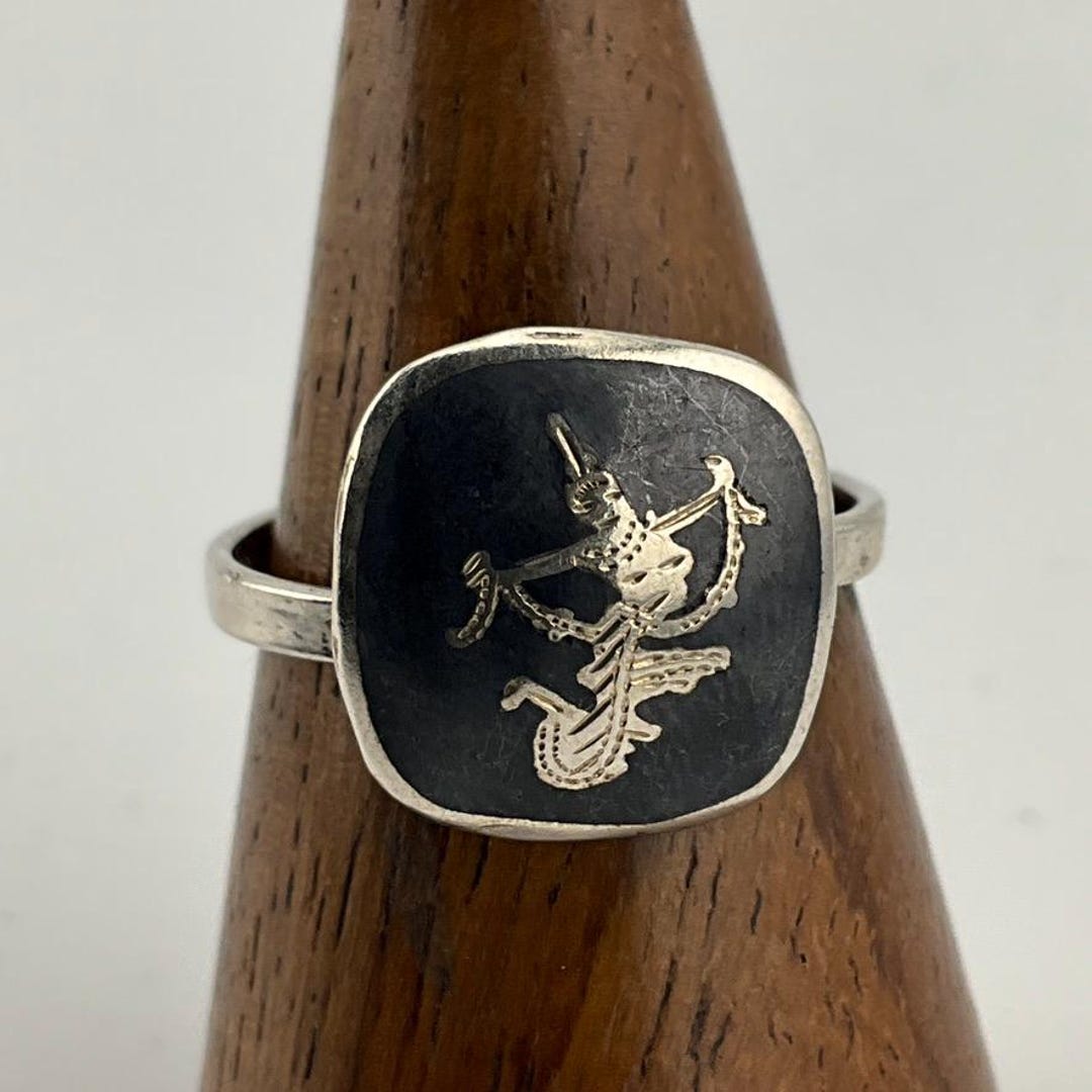 Vintage Niello Siam Sterling Silver Band Ring, UK Size Q, US Size 8, EU ...
